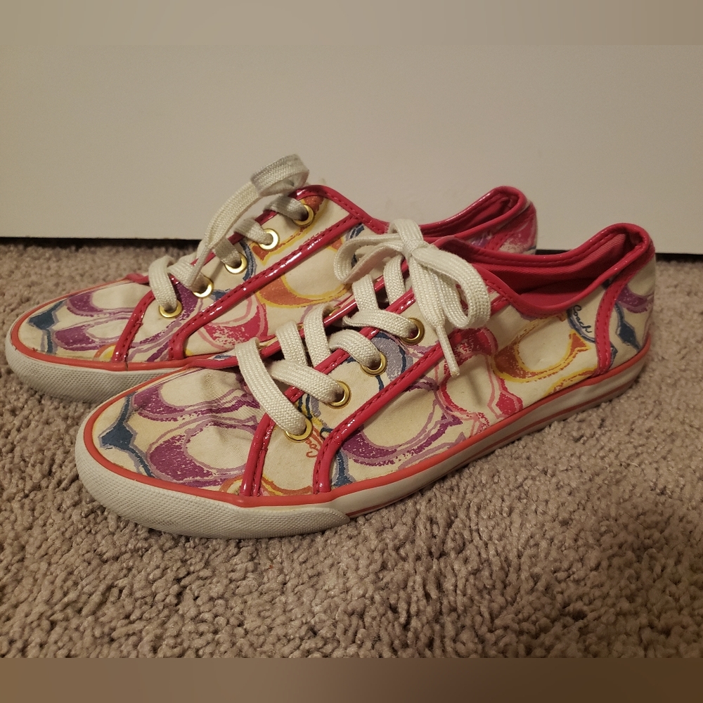 Coach Sneakers Shoes Dee Pink Canvas Multi Color Wome… - Gem